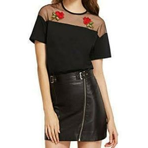 Makemechic | Tops | Rose Embroidered Mesh Top | Poshmark